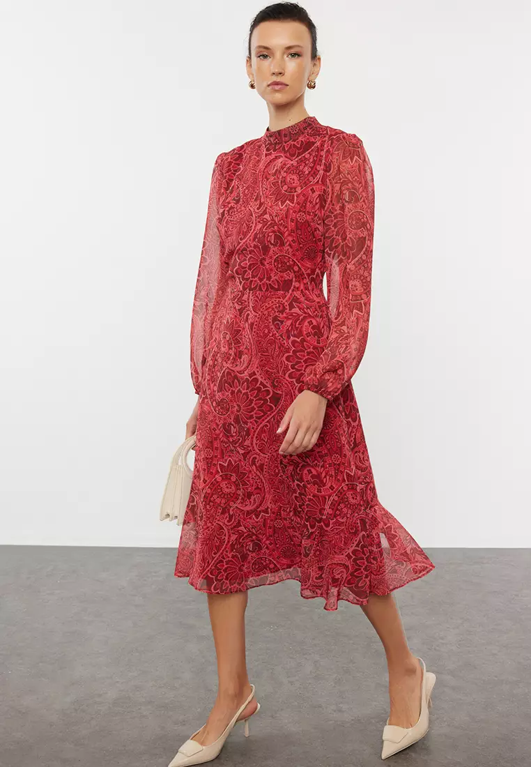 Buy Trendyol Paisley Midi Long Regular Dress 2025 Online | ZALORA