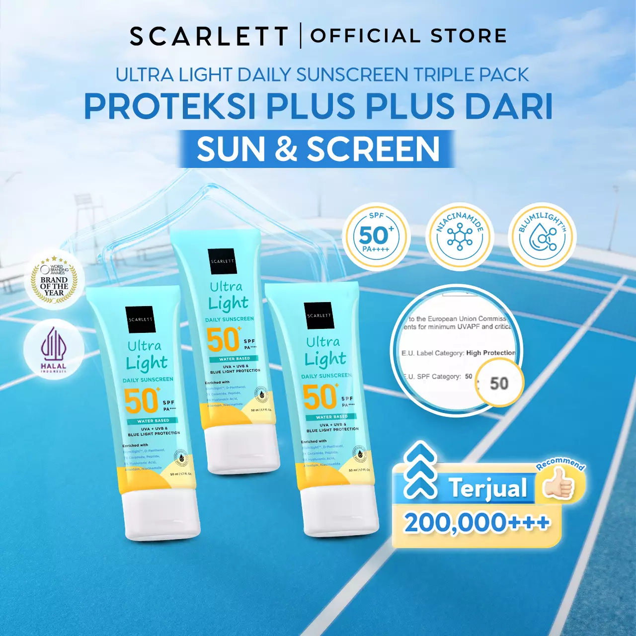 Jual Scarlett Triplepack Ultra Light Daily Sunscreen SPF 50+ PA ...