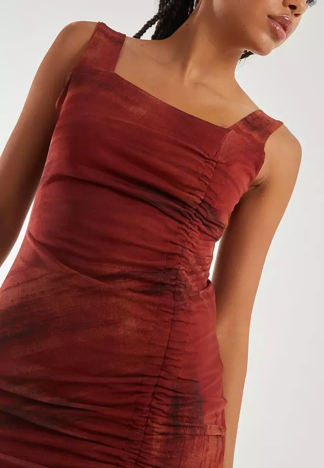 Pink Vanilla Pink Vanilla Rust Saturn Square Neck Mesh Mini Dress 2025 | Buy Pink Vanilla Online ...