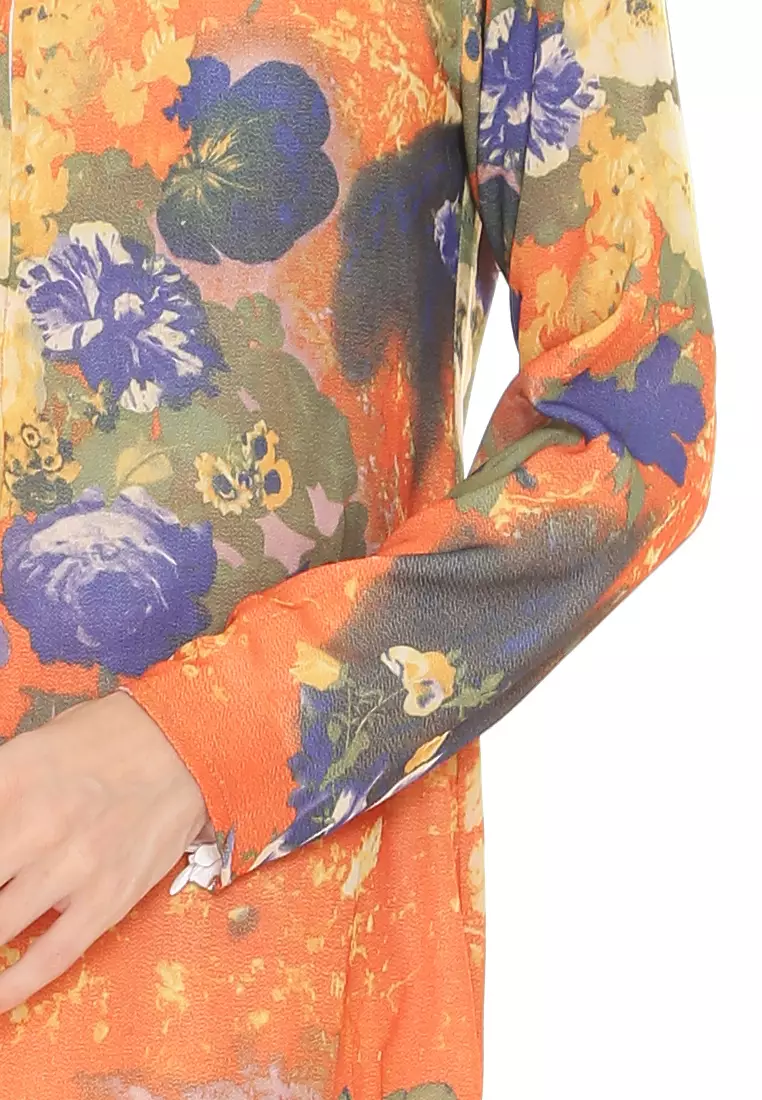 Buy RINA NICHIE COUTURE Rina Printed Kurung in Orange Colourful Flower ...