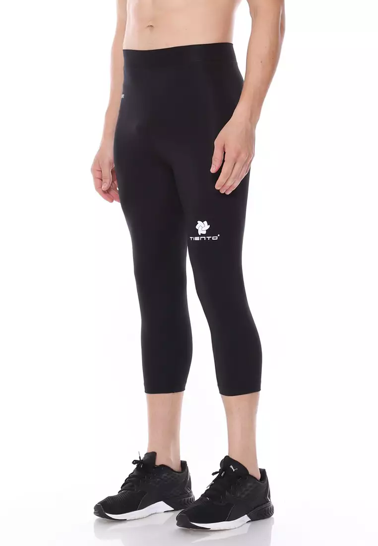 Jual Tiento Tiento Man Compression 3/4 Pants Black White Celana Legging ...