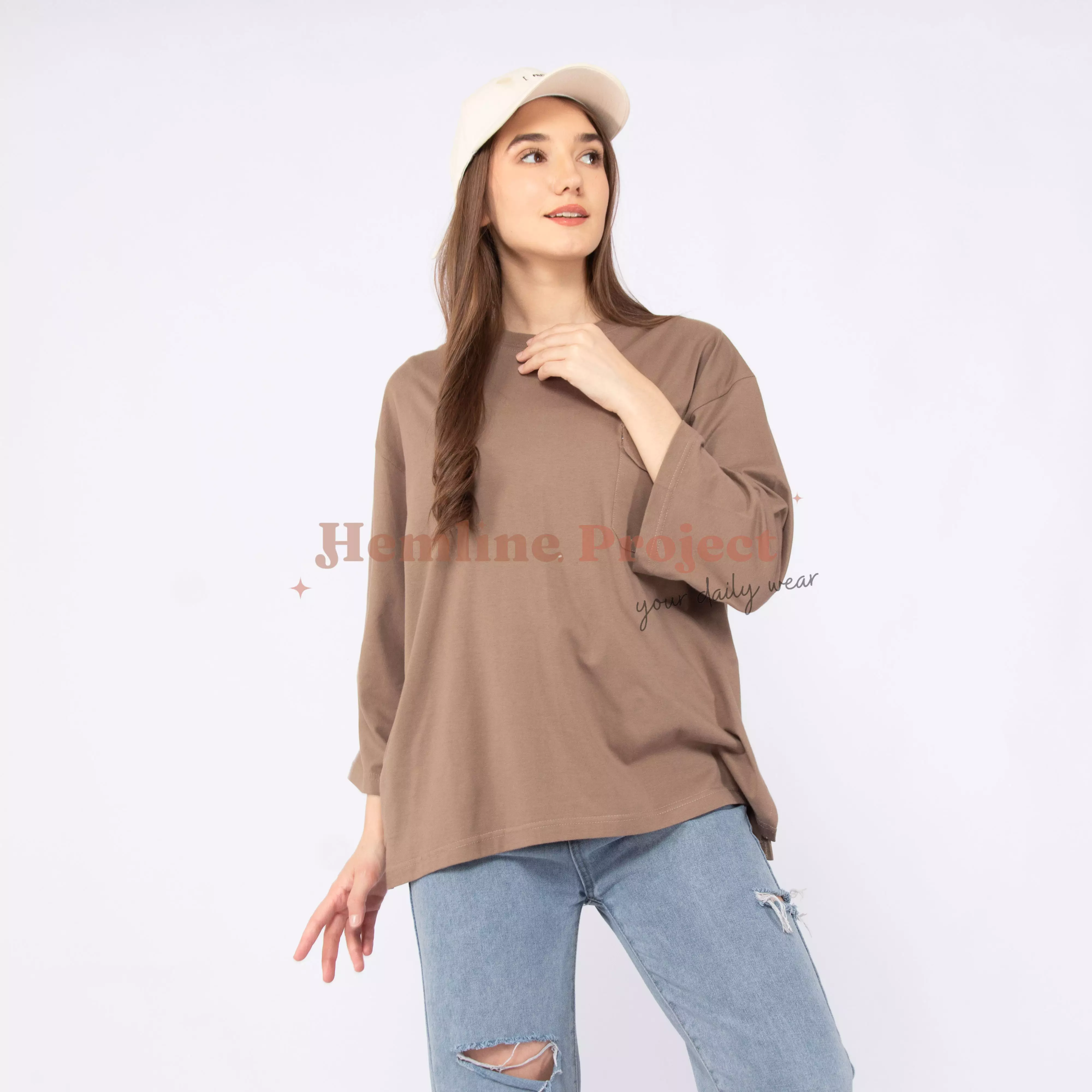 Jual Hemline Project Haura Maple Brown - Oversized Plain Top Original 2024 | ZALORA Indonesia