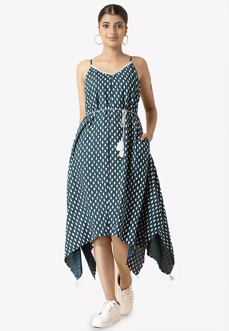 Buy Indya Teal Bandhani Belted Strappy High Low Dress Online Zalora