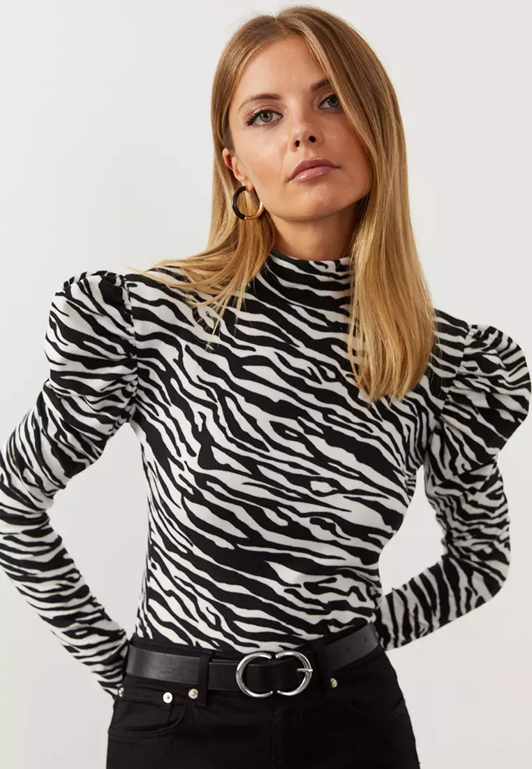 Jual Cool & Sexy Black-White Balloon Sleeve Zebra Pattern Blouse ...