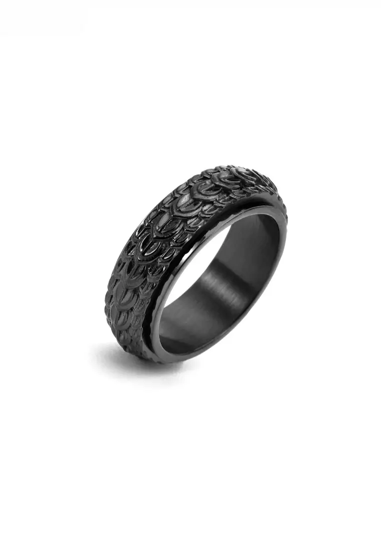 Buy HAPPY FRIDAYS Titanium Steel Rotatable Design Dragon Scale Ring JW ...