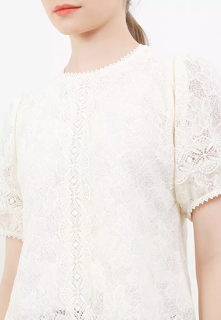 Jual Icons Puff Sleeves Lace Blouse Original 2024 | ZALORA Indonesia