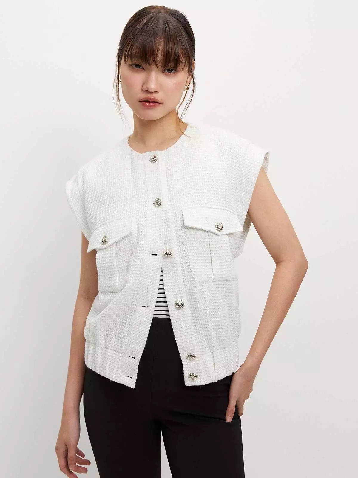 Jual POMELO FASHION Tweed Vest - White Original 2026 | ZALORA Indonesia