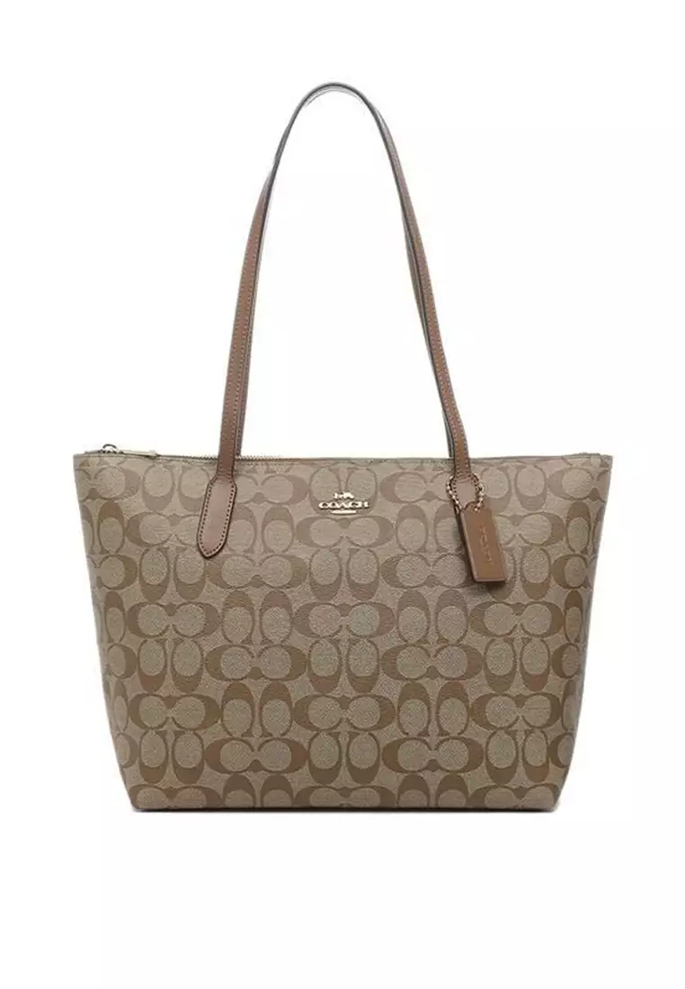 Coach Zip Top Tote In Signature Canvas 4455 Khaki Saddle 2025 | Buy ...