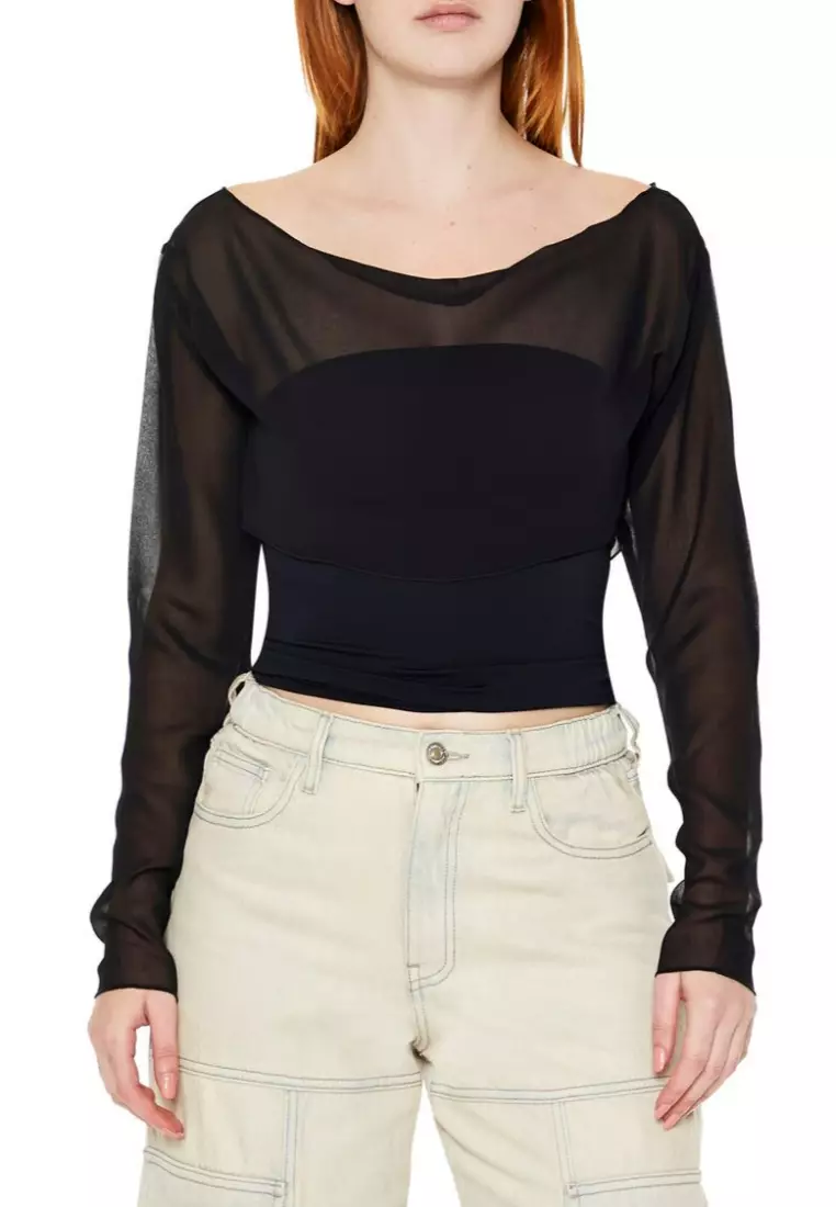 Buy FOREVER 21 Sheer Chiffon Crop Top 2025 Online | ZALORA Philippines