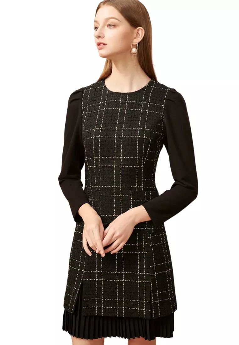 Buy ONX.HK Light Luxury Retro Fake Two-Piece Splicing Woolen Dress ...