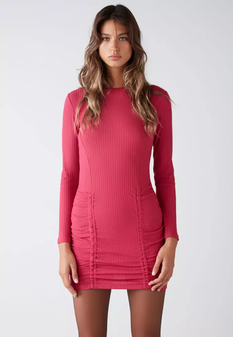 Buy GRIMELANGE Wide Ribbed Stretch Fabric Body Hugging Bodycon Frosted ...