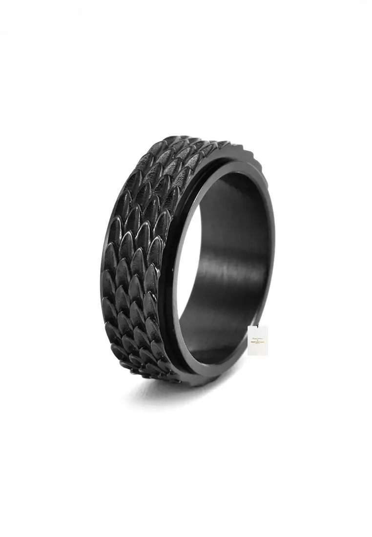 Buy HAPPY FRIDAYS Titanium Steel Rotatable Design Dragon Scale Ring JW ...