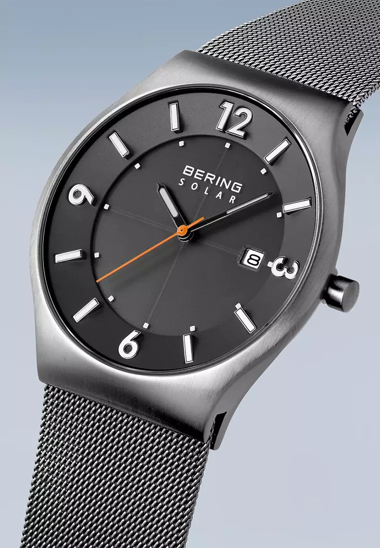 Buy Bering Time Men's Grey Steel Mesh Bracelet and Grey Dial Solar ...