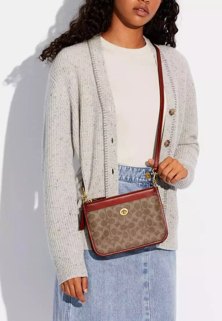 Jual Coach Coach Slim Turnlock Crossbody In Signature Canvas Tan Rust ...
