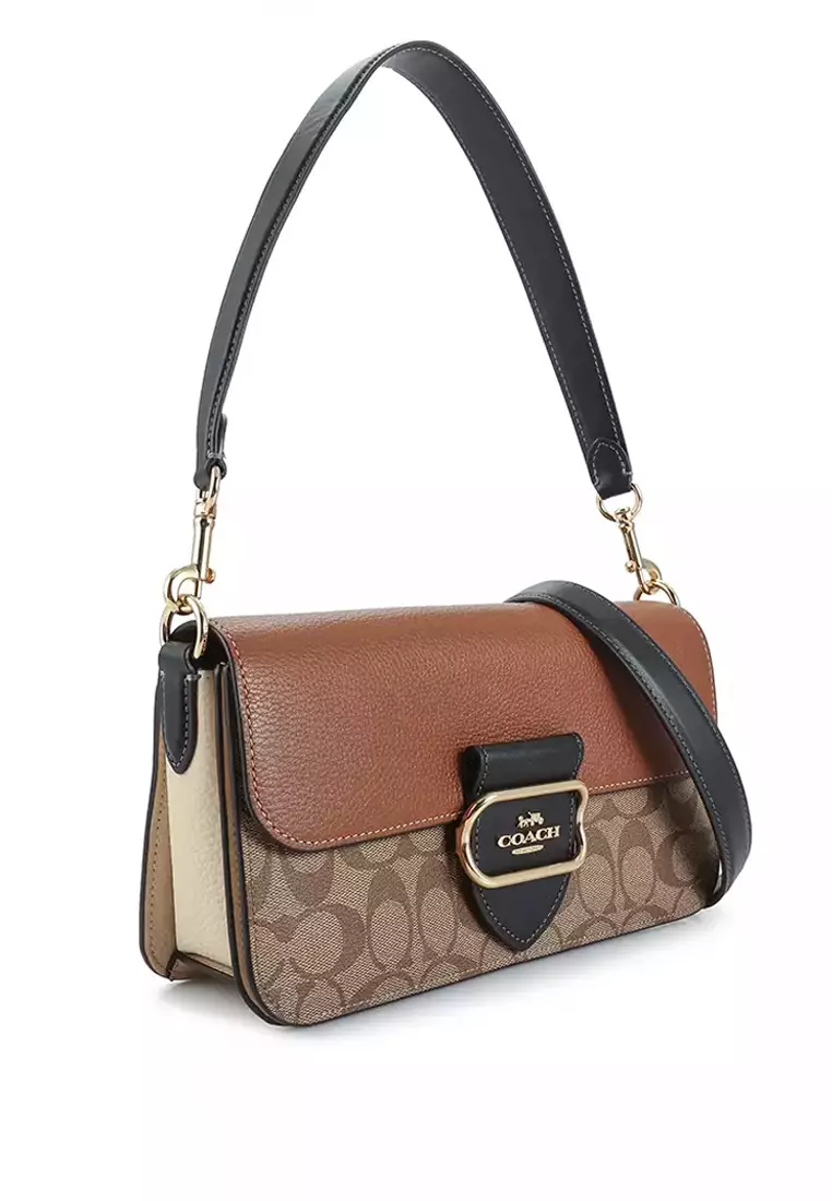Buy Coach Morgan Shoulder Bag In Colorblock Signature Canvas - Brown ...