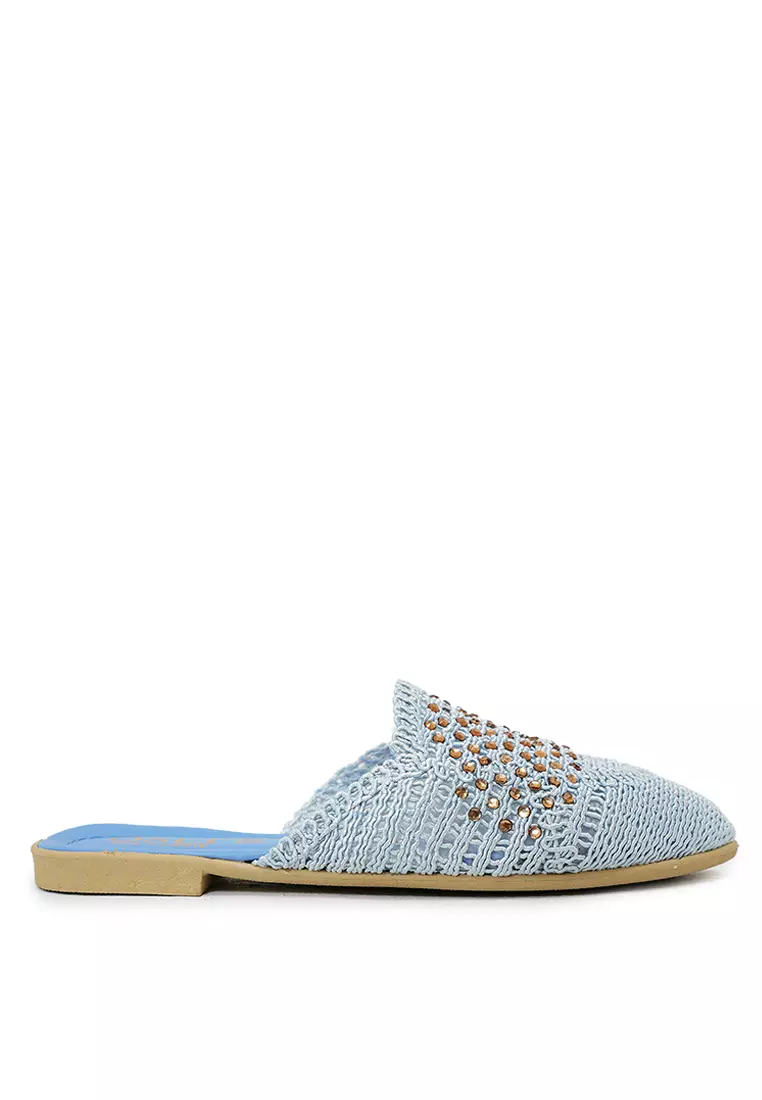 Buy Alacati Bead Embroidered Knitted Knitwear Flat Slippers 2026 Online ...