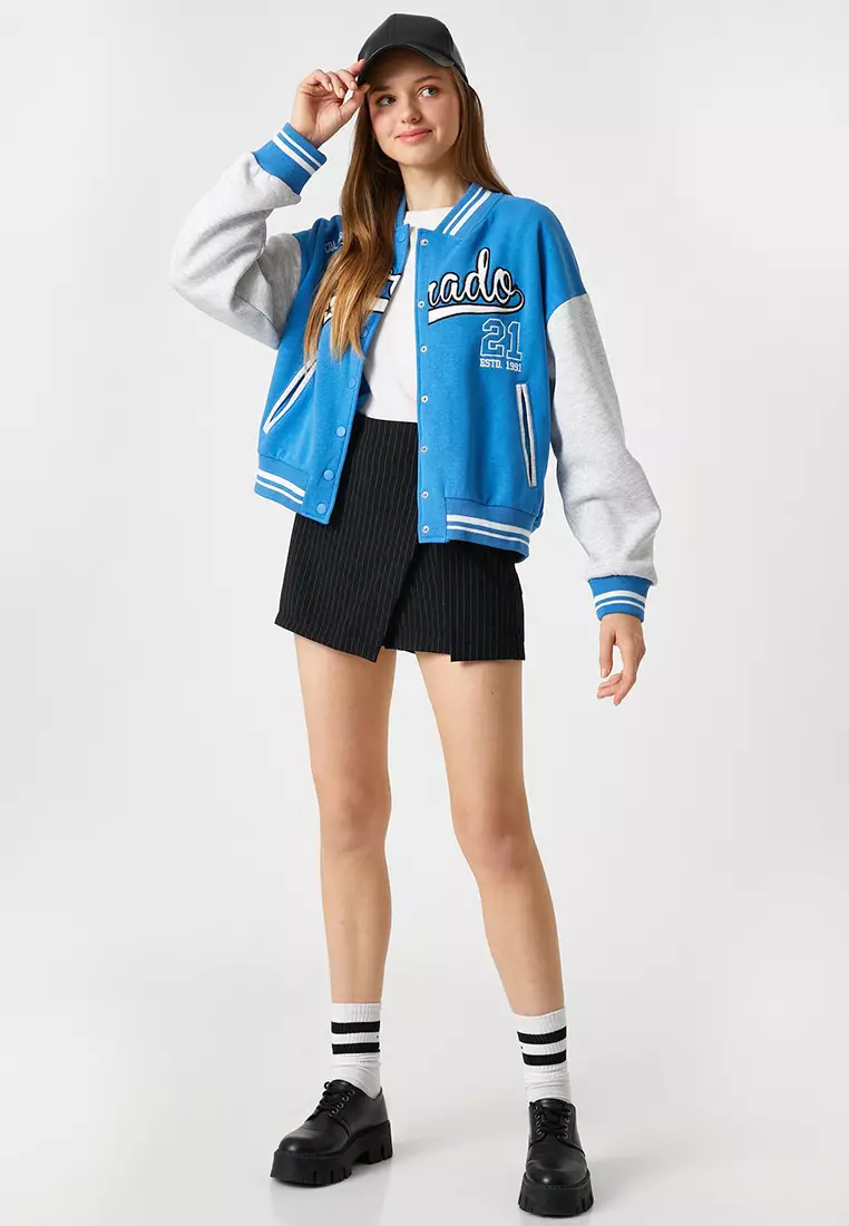 Buy KOTON College Jacket With Embroidery Pocket Detailed, Snap Buttons ...