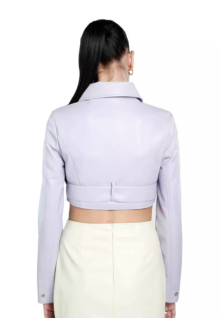 Buy London Rag Lilac Faux Leather Belted Cropped Jacket 2026 Online ...