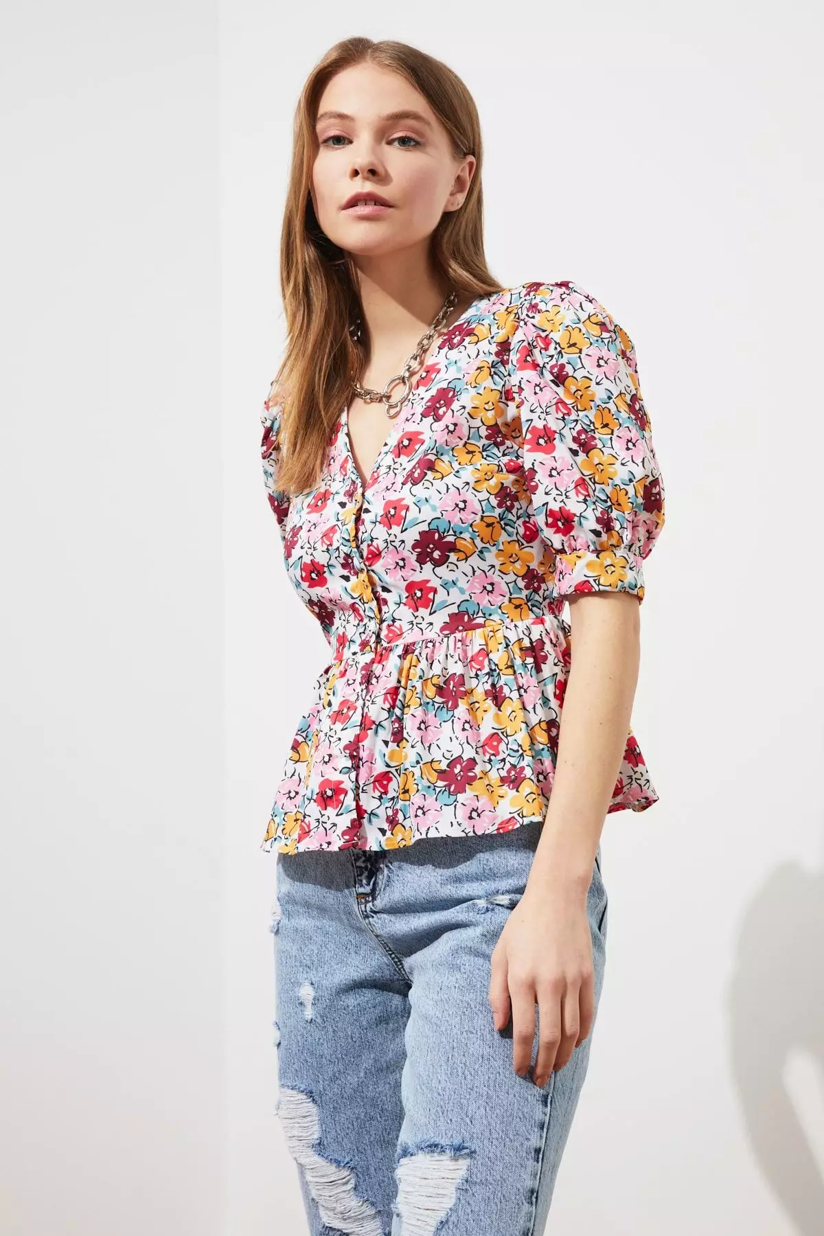 Jual Trendyol Puffed Sleeves Floral Blouse Original 2025 | ZALORA Indonesia