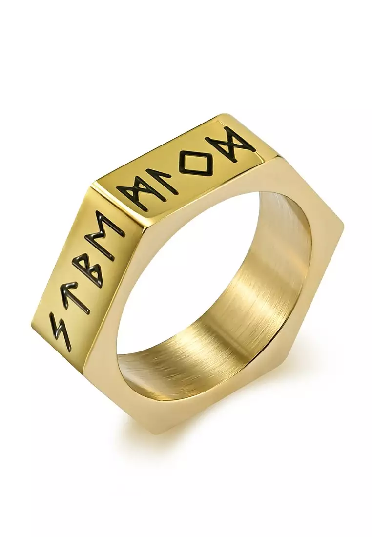 Buy LYCKA JSC3110 S316 Stainless Steel Hexagon Viking Runes Ring 2025 ...