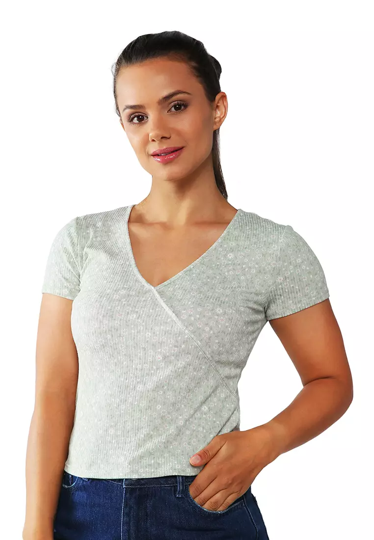 Buy London Rag Surplice Neck Casual Summer Top in Sage Online | ZALORA ...