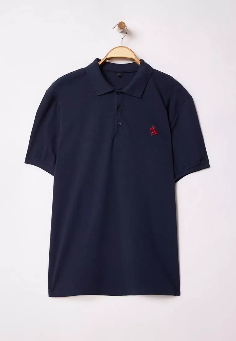 Buy Trendyol Plus Size Polo Neck T-Shirt With Dark Blue Embroidery ...