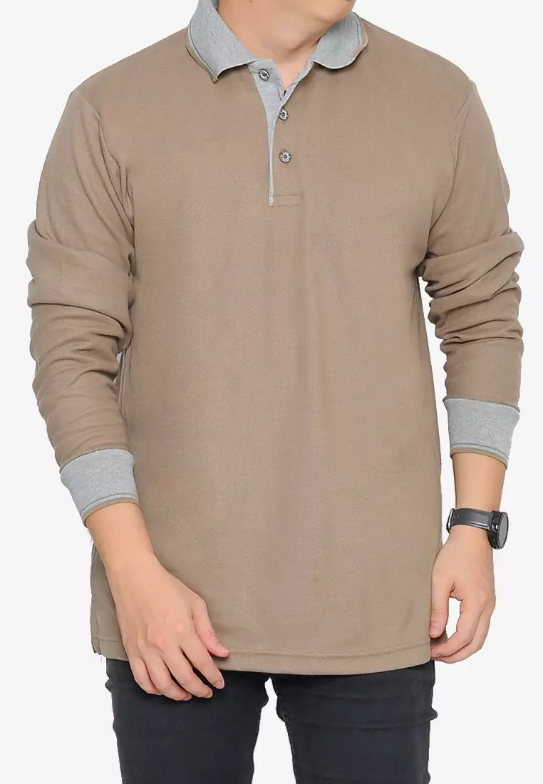 Jual Andre Michel Andre Michel Kaos Polo Shirt Lengan Panjang Kerah Abu Coklat 933-13 Original ...