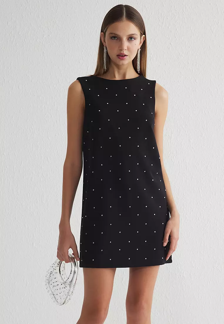Buy Trendyol Black Shiny Stone Printed Super Mini Evening Prom Dress ...