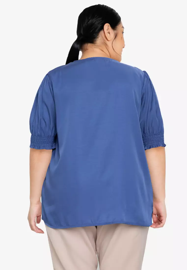 Buy Divina Plus Size Puff Sleeves Tie Neck Blouse Top 2025 Online ...