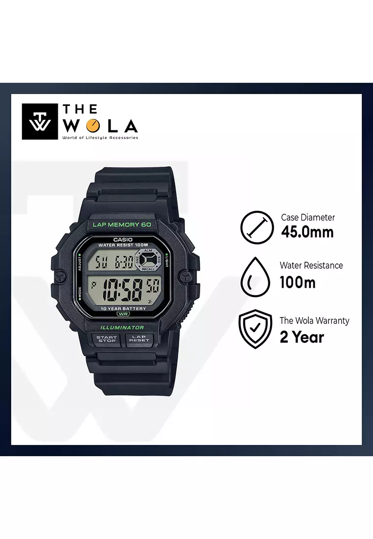 Casio Watches Men's Digital Watch WS-1400H-1AV Black Resin Strap Watch ...