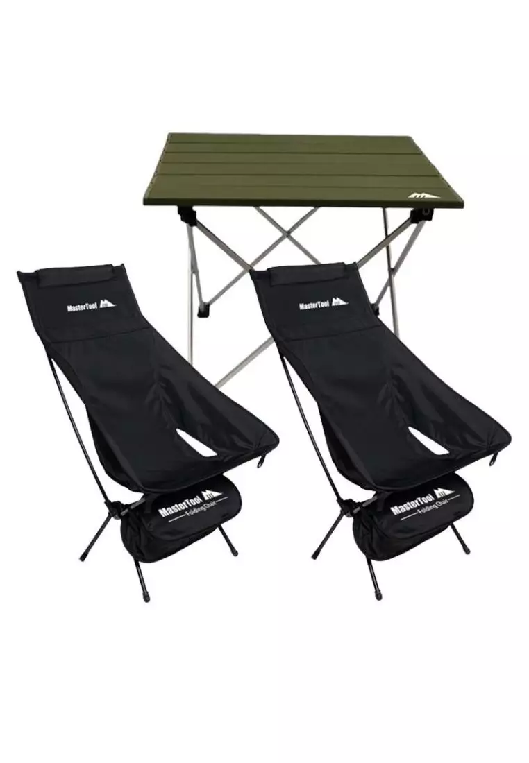 MasterTool Camping Foldable Hard Top Table & Chairs Set（Black Chair*2 ...