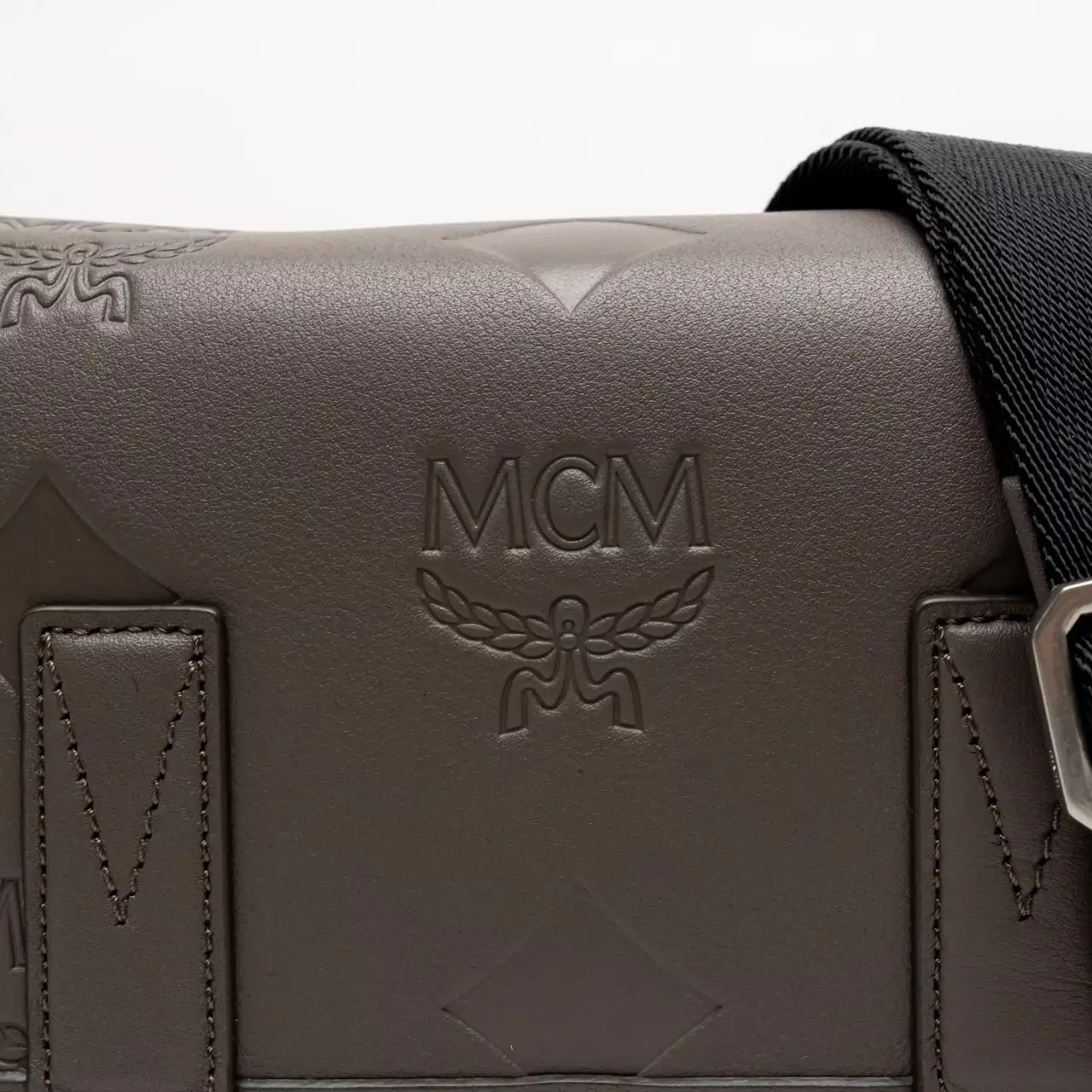Jual MCM MCM Aren Messenger Bag In Maxi Monogram Leather Morel Grey ...