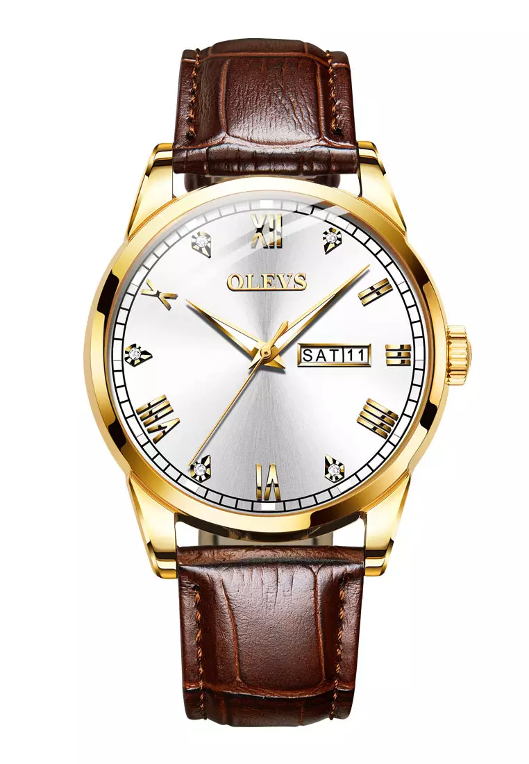 OLEVS Olevs Classic Crystal Roman Marker Leather Men Quartz Watch 2024 ...