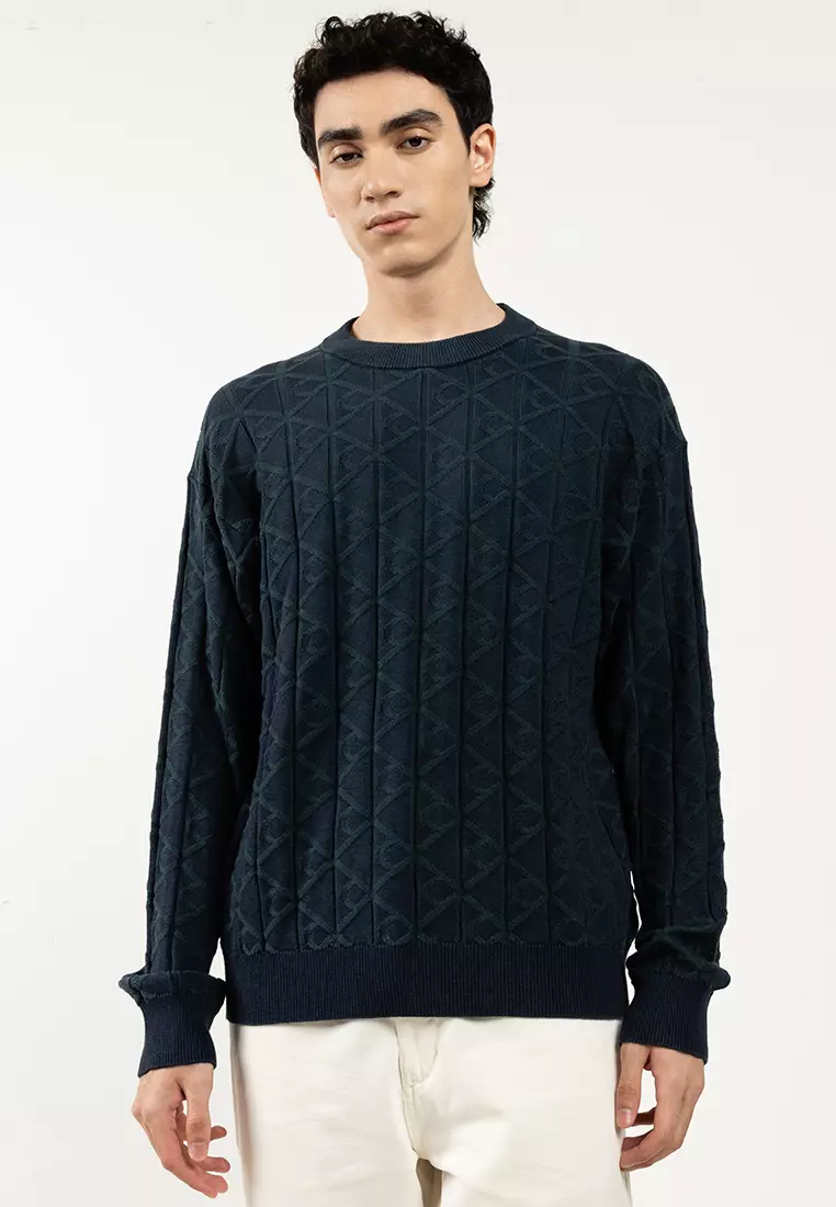 Buy Calvin Klein Long Sleeve Allover Print Cotton Crew Neck Sweater ...