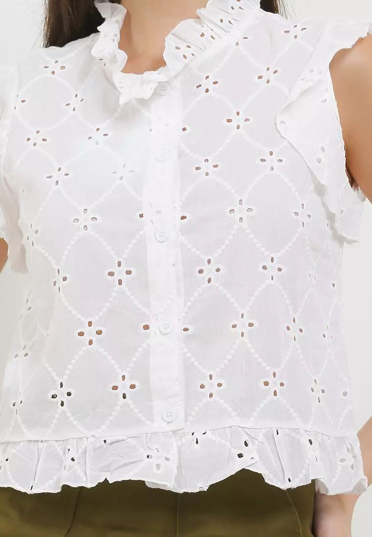 Jual Chic Simple Ruffle Detail Eyelet Top Original 2024 | ZALORA ...