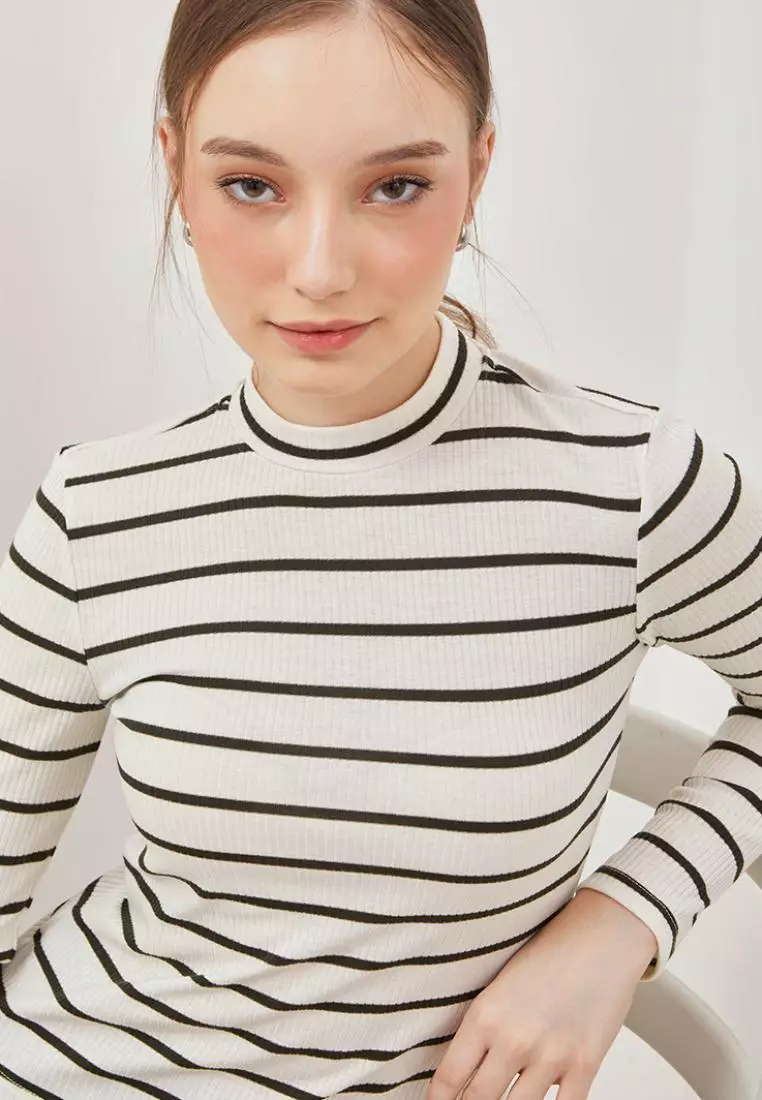 Jual Graphis GRAPHIS Long Sleeves Stripe Ribbed Top Olive Original 2025 ...