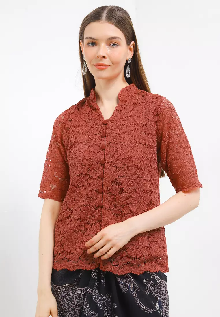 Jual Rianty Batik Blouse Lace Kebaya Atasan Kebaya Wanita Brukat Keyva ...