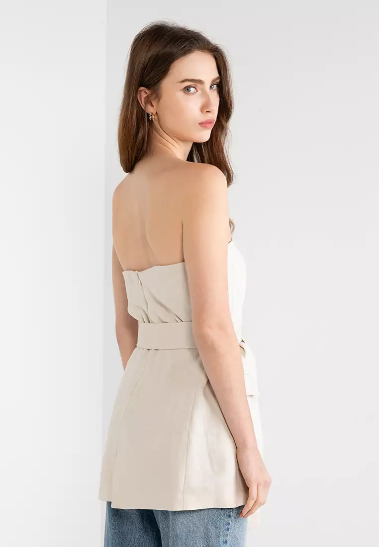 網上選購 ZARA Strapless Linen-Blend Top 2024 系列 | ZALORA香港