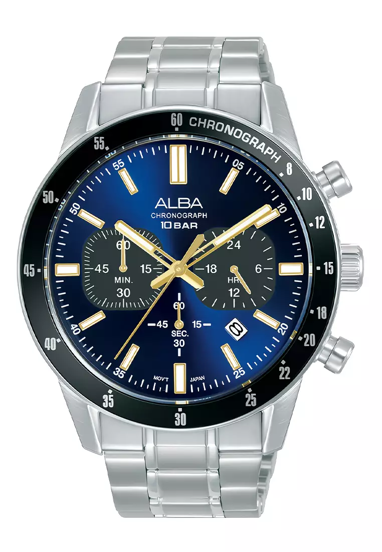 Jual Alba Alba Jam Tangan Chronograph Pria Silver Case Blue Dial ...