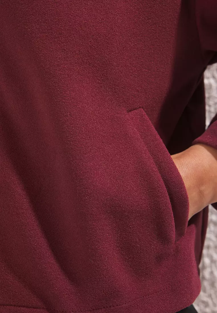 Buy Trendyol Claret Red Oversize Cashmere Bomber Jacket Coat ...