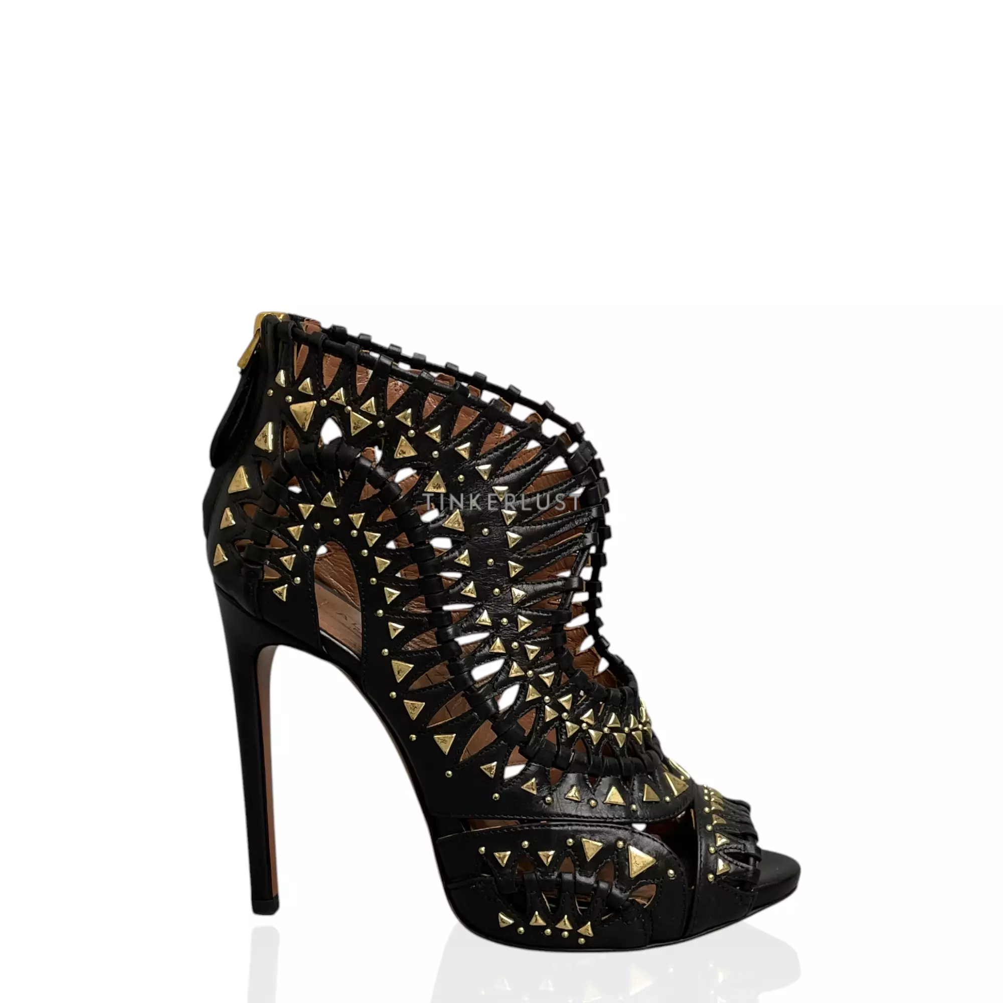 Jual Alaïa [PRELOVED] Alaia Laser Cut Stud Black Leather Boot Heels ...