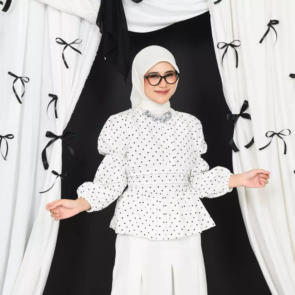 Jual Mybamus Leoni Blouse Polkadot - Polka White M19973 R35S3 Original ...