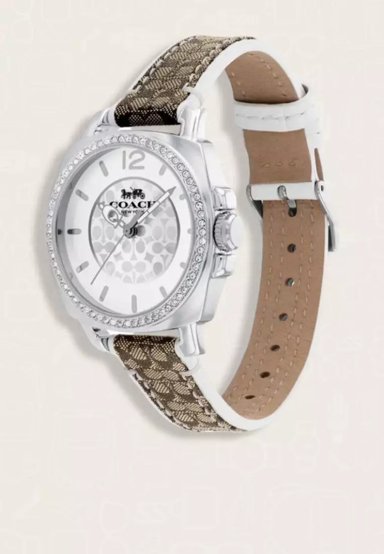 Jual Coach Jam Tangan Wanita Coach Boyfriend Signature Strap Silver ...