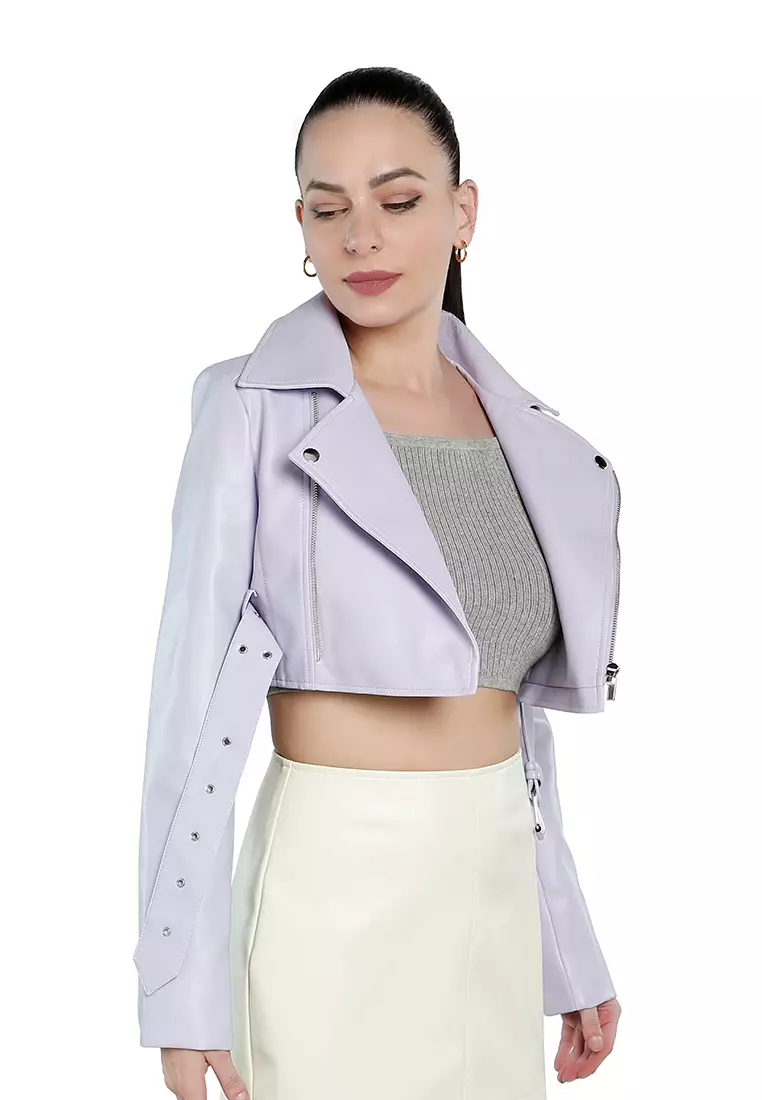 Buy London Rag Lilac Faux Leather Belted Cropped Jacket Online | ZALORA ...