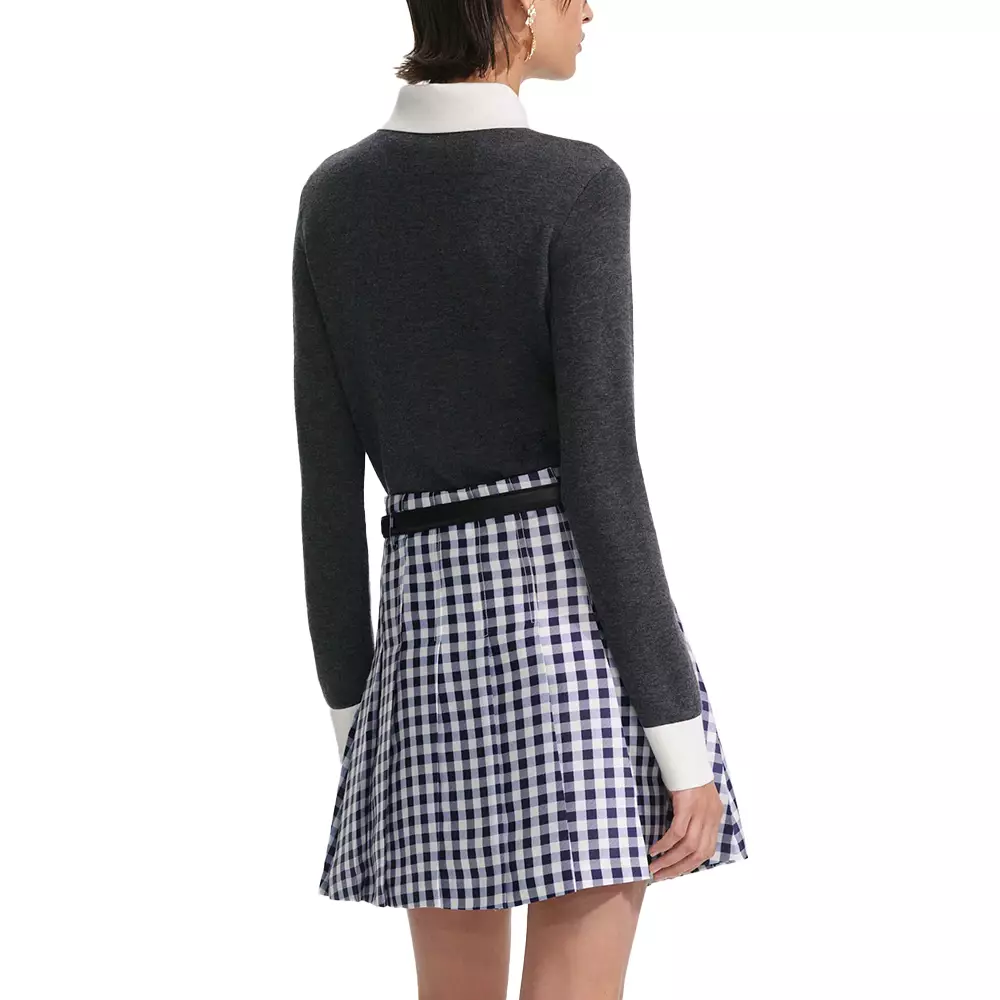 Jual Self-portrait Wool Blend Cardigan with Contrasting Collar Grey ...