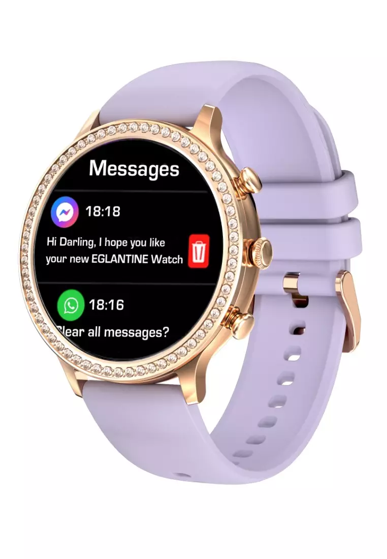 Buy EGLANTINE Ladies Smart Watch Paved with Crystals, Silicone Strap ...