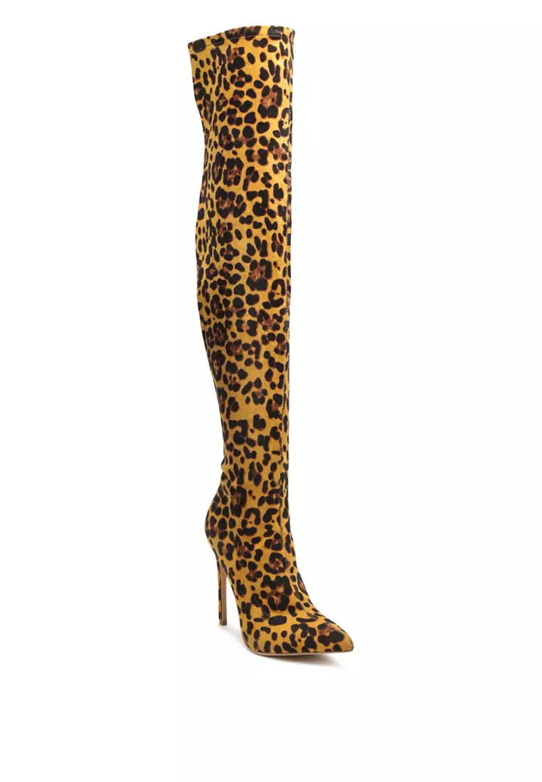 Jual London Rag Sepatu Bot Bertumit Blok Cetak Macan Tutul Lutut Tinggi ...