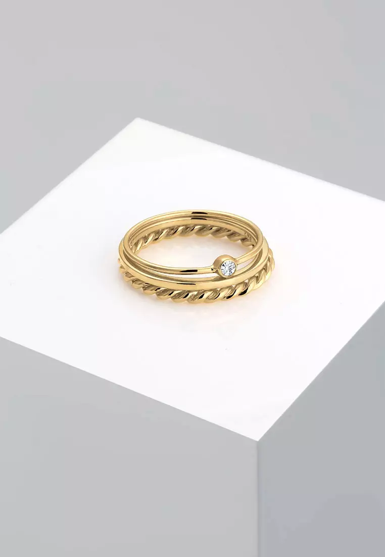 Buy ELLI GERMANY Swarovski® Crystal Twisted Stack Ring Set – Gold ...