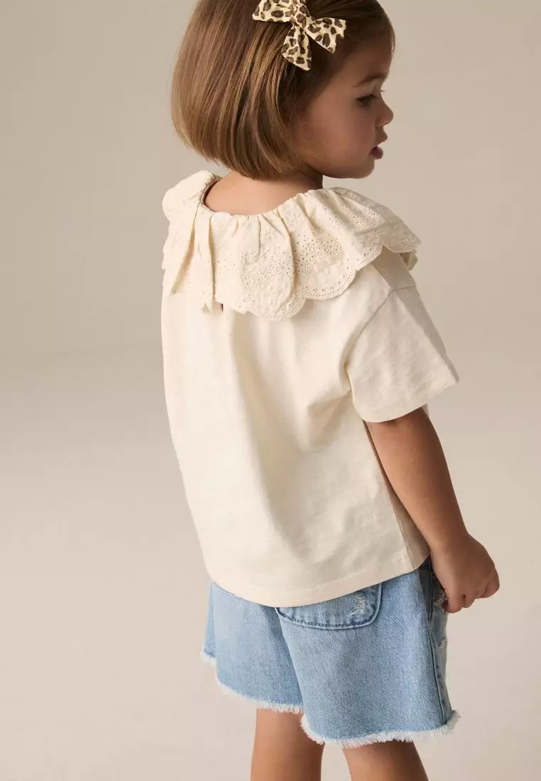 Buy NEXT Short Sleeve Broderie Collar 100% Cotton Top 2025 Online | ZALORA