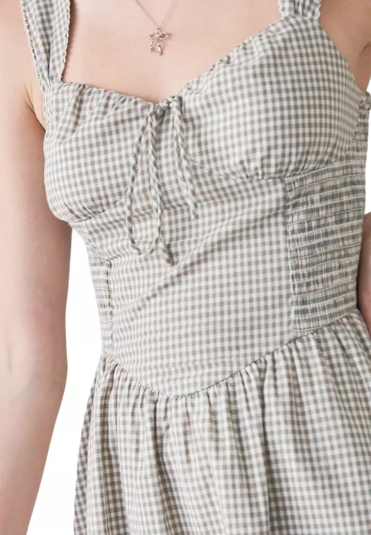 Buy JUST G Checkered Corset-Like Dress With Smocking With Picoting Edge ...